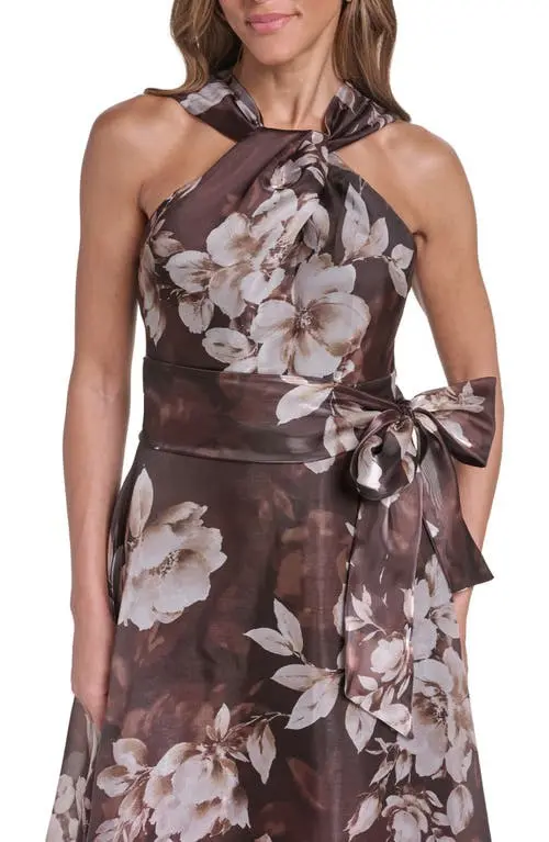 Eliza J Floral Twist Neck Ballgown