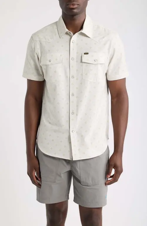 DARK SEAS Barton Uv Geo Print Short Sleeve Snap-up Western Shirt - White