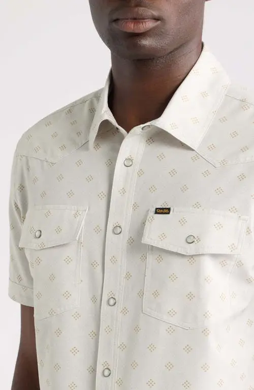 DARK SEAS Barton Uv Geo Print Short Sleeve Snap-up Western Shirt - White