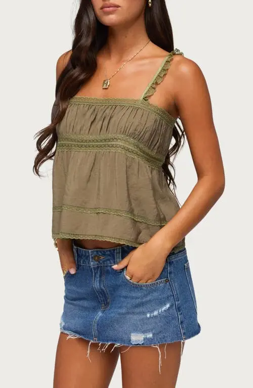 EDIKTED Mable Lace Trim Tiered Babydoll Tank