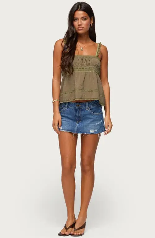 EDIKTED Mable Lace Trim Tiered Babydoll Tank