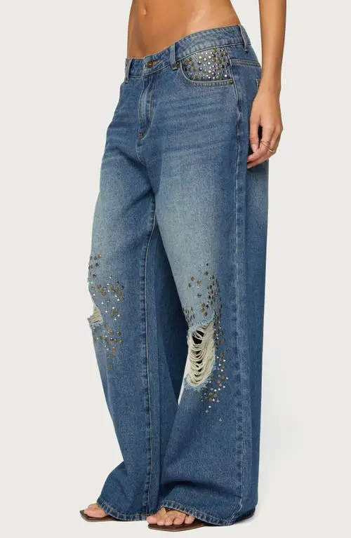 EDIKTED Eunia Studded Low Rise Baggy Wide Leg Jeans