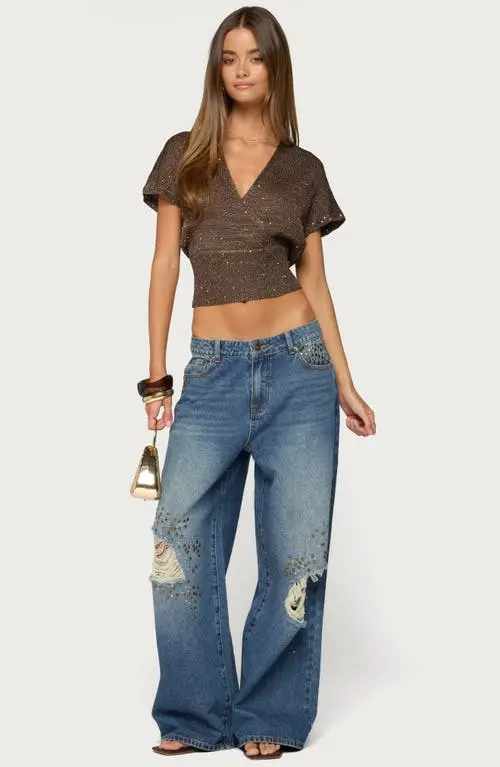 EDIKTED Eunia Studded Low Rise Baggy Wide Leg Jeans