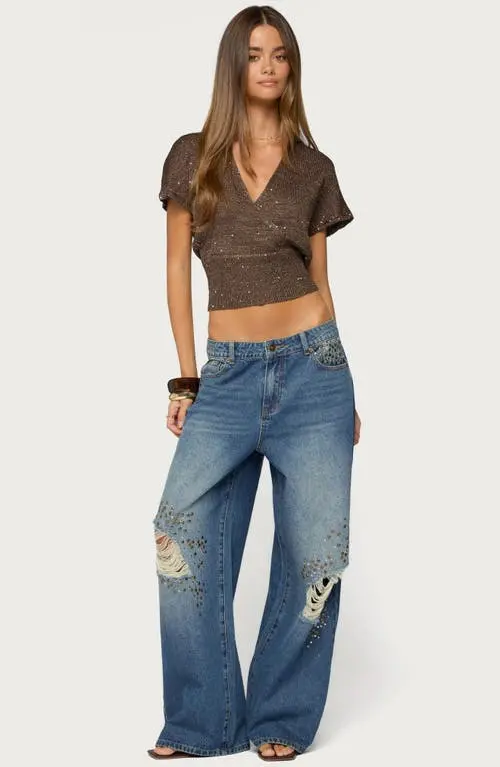 EDIKTED Eunia Studded Low Rise Baggy Wide Leg Jeans