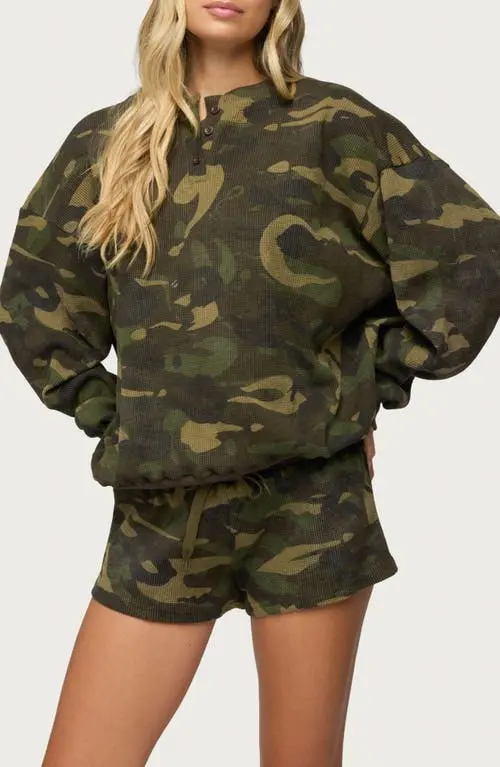EDIKTED Baila Camo Waffle Knit Henley - Mix
