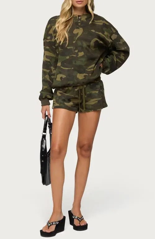 EDIKTED Baila Camo Waffle Knit Henley
