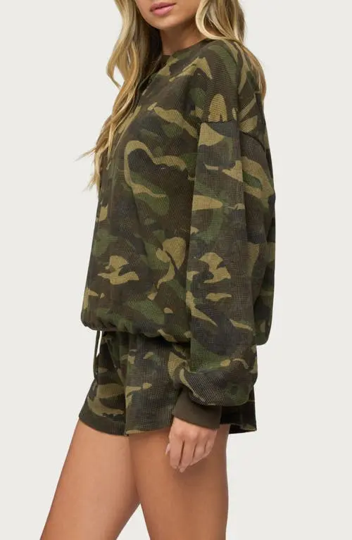 EDIKTED Baila Camo Waffle Knit Henley