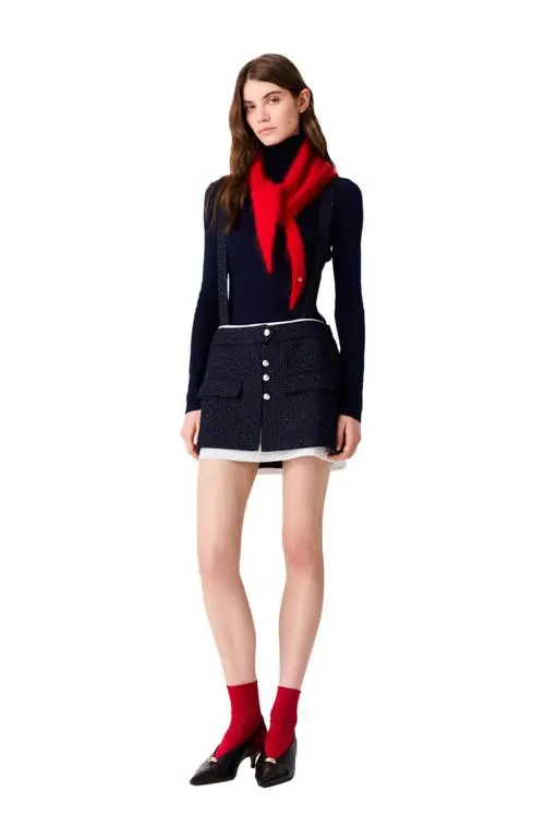 Maje Contrast Tweed Shorts - Navy
