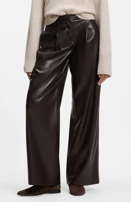 BOSS Faux Leather Wide Leg Pants - Mole