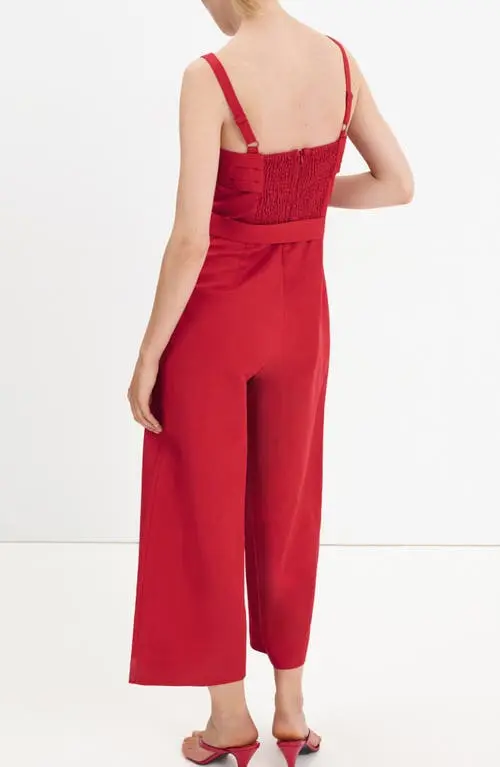 Mango Pleated Linen Blend Jumpsuit With Belt