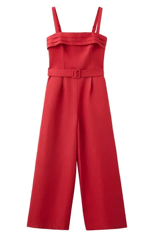 Mango Pleated Linen Blend Jumpsuit With Belt