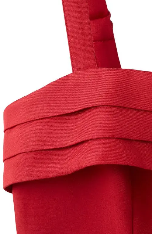 Mango Pleated Linen Blend Jumpsuit With Belt - Red
