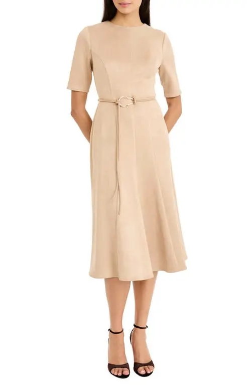 Maggy London Belted Velvet Midi Dress - Taupe