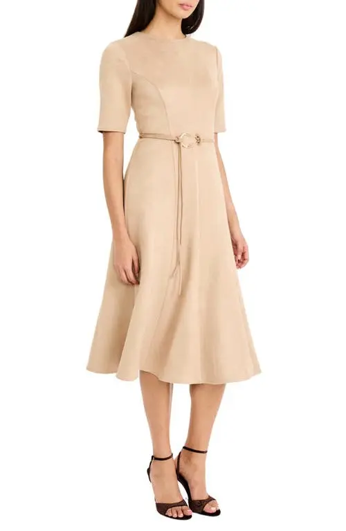Maggy London Belted Velvet Midi Dress - Taupe