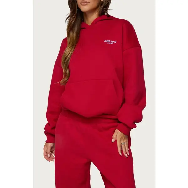 EDIKTED Los Angeles Logo Fleece Graphic Hoodie - Red