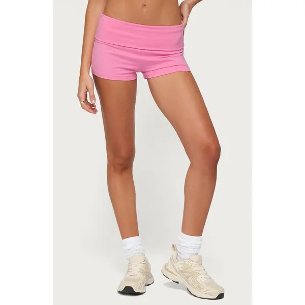EDIKTED Marleaux Foldover Stretch Cotton Shorts - Pink