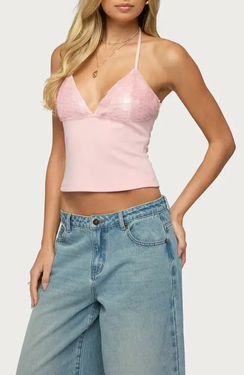 EDIKTED Katelyn Sequin Halter Top
