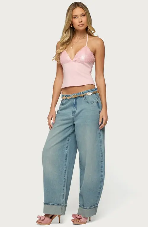 EDIKTED Katelyn Sequin Halter Top