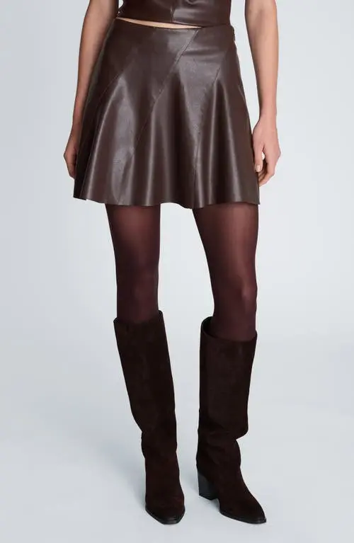 KENNETH COLE Faux Leather Seamed Flare Miniskirt - Medium Bark
