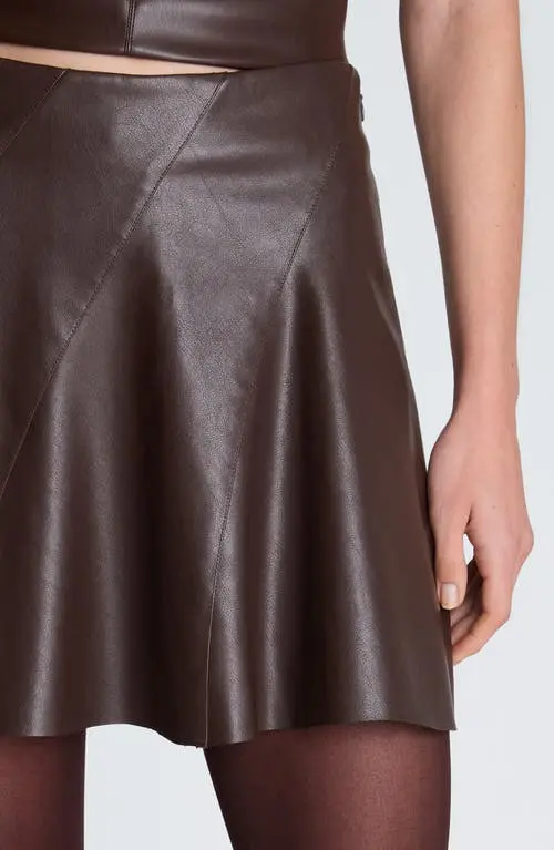 KENNETH COLE Faux Leather Seamed Flare Miniskirt