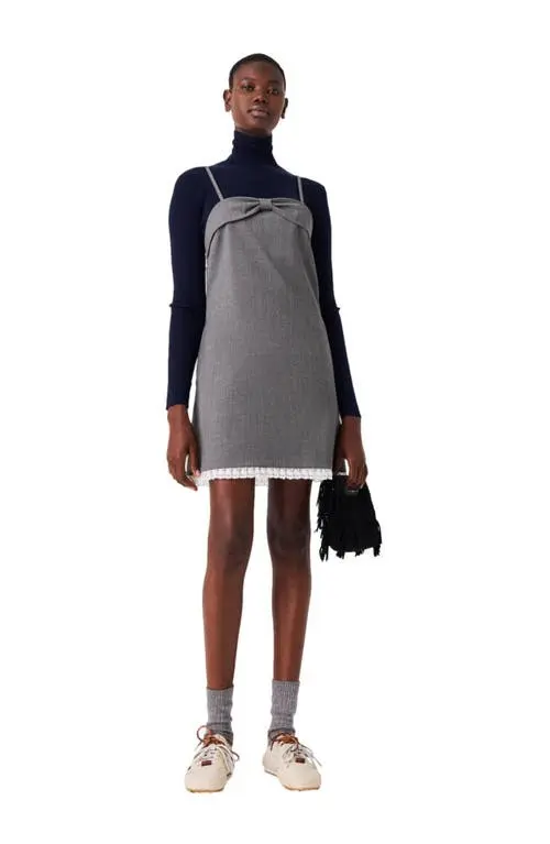 Maje Short Tailored Dress With Lace - Grey