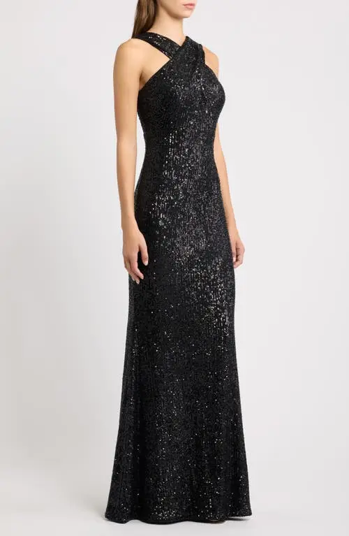 Eliza J Sequin Halter Neck Mermaid Gown