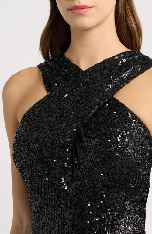 Eliza J Sequin Halter Neck Mermaid Gown