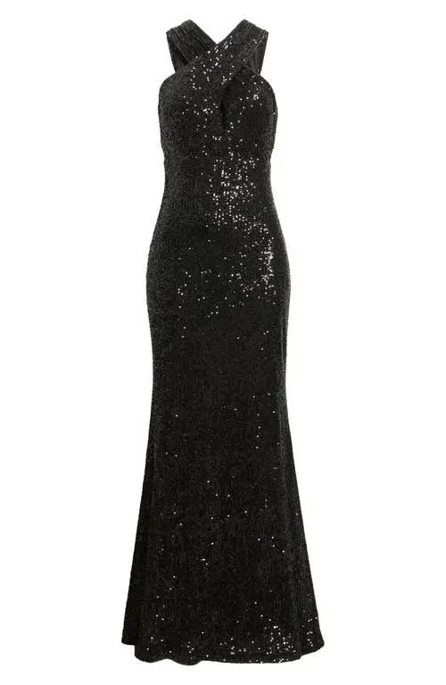 Eliza J Sequin Halter Neck Mermaid Gown