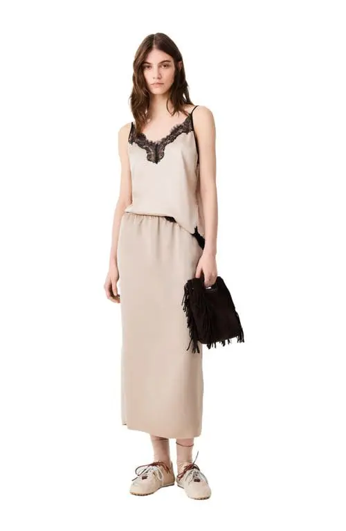 Maje Satin Pencil Skirt - Beige