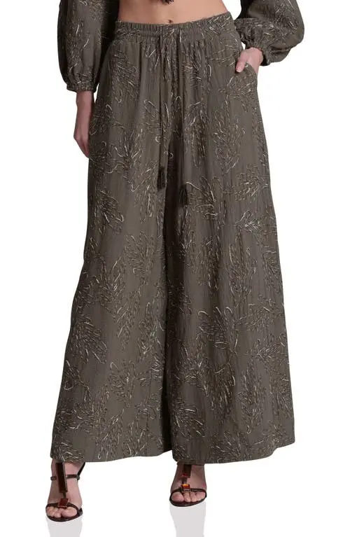 Avec Les Filles Embroidered Extreme Wide Leg Palazzo Pants