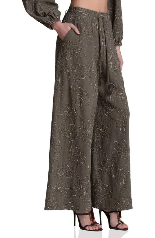 Avec Les Filles Embroidered Extreme Wide Leg Palazzo Pants