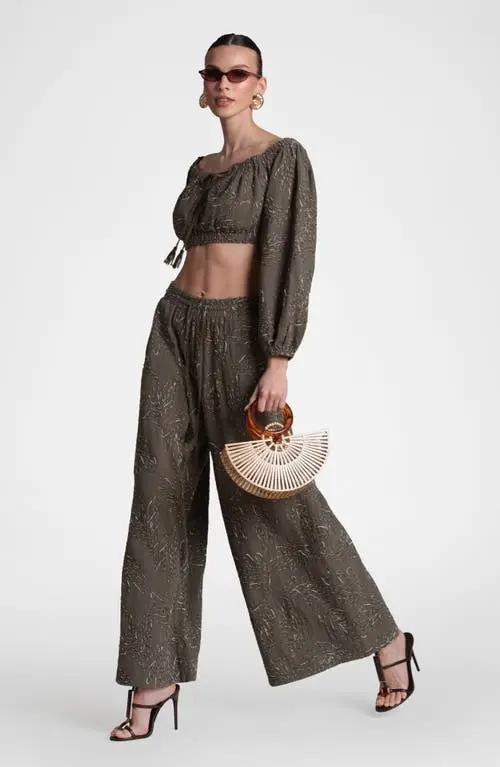 Avec Les Filles Embroidered Extreme Wide Leg Palazzo Pants