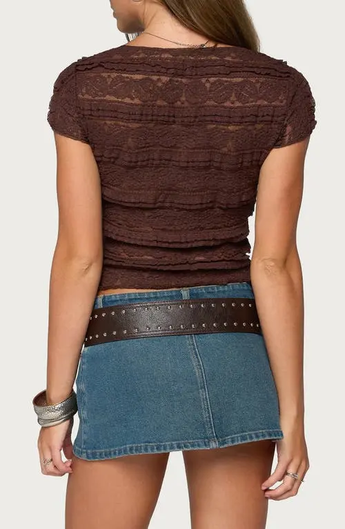 EDIKTED Avalee Plunge Neck Lace Crop Top