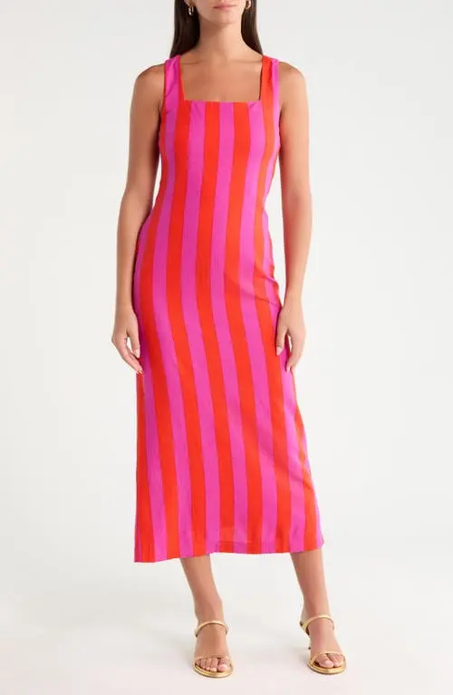 SUGARLIPS Troy Stripe Maxi Sundress - Fuchsia-red