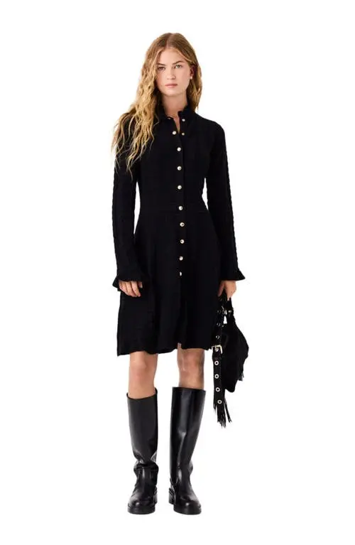 Maje Short Knit Dress With Buttons - Black