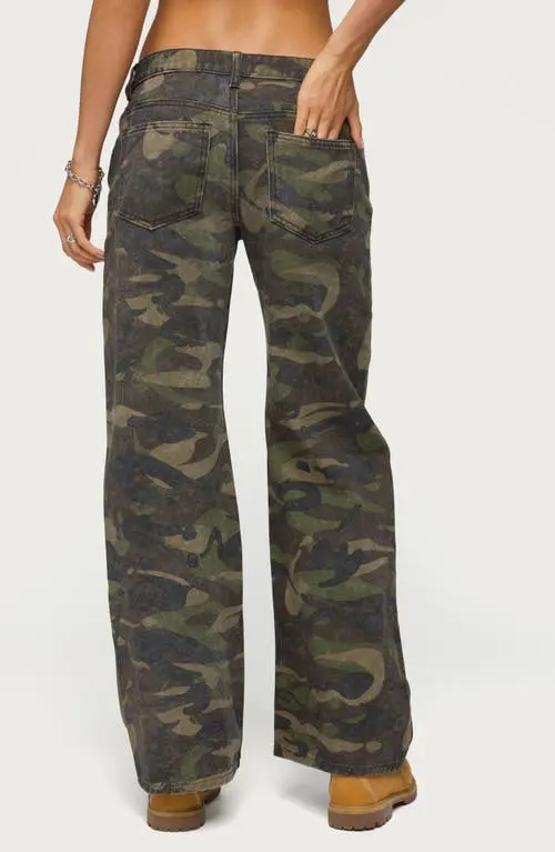 EDIKTED Soya Camo Print Low Rise Baggy Jeans