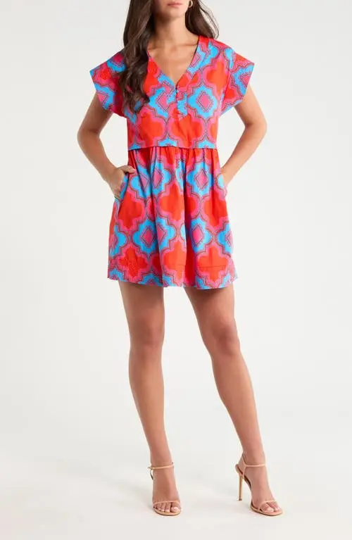 SUGARLIPS Devany Jolene Abstract Print Cotton Trapeze Minidress