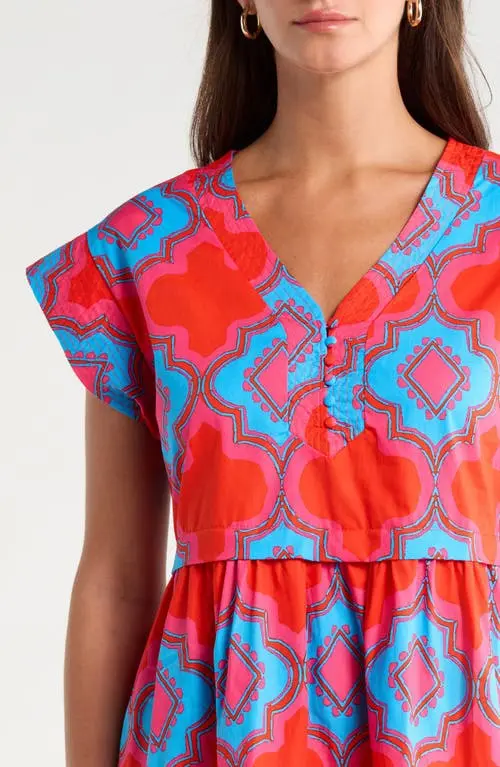 SUGARLIPS Devany Jolene Abstract Print Cotton Trapeze Minidress