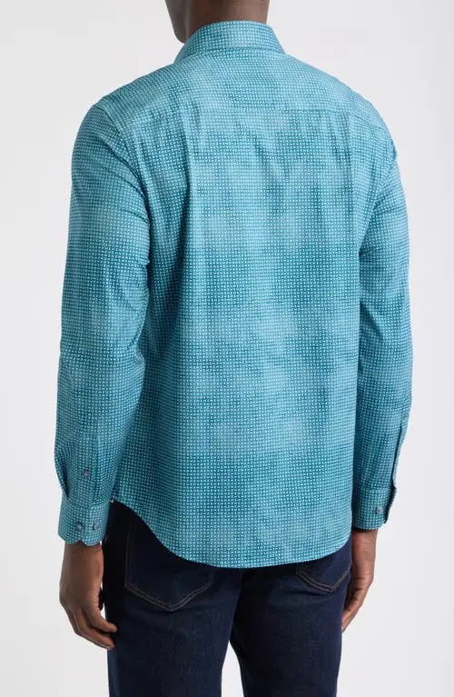 Bugatchi James Ooohcotton® Geo Print Button-up Shirt - Peacock