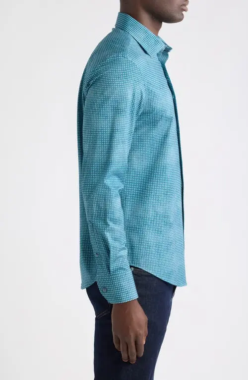 Bugatchi James Ooohcotton® Geo Print Button-up Shirt - Peacock