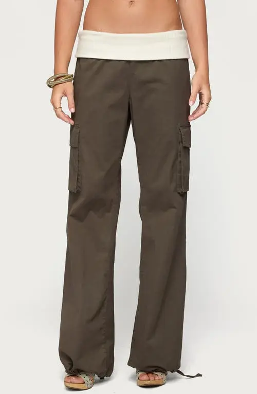 EDIKTED Jolee Ribbed Foldover Cargo Pants - Olive