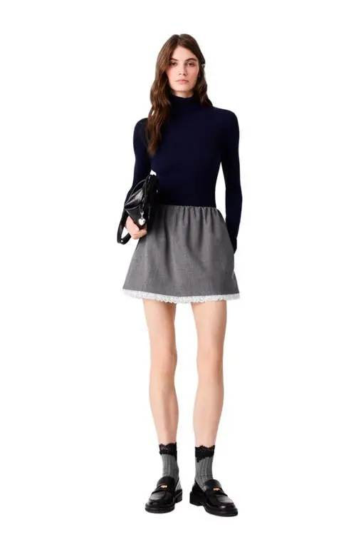 Maje Short Skirt With Lace Trim - Grey