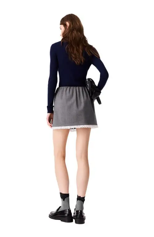 Maje Short Skirt With Lace Trim