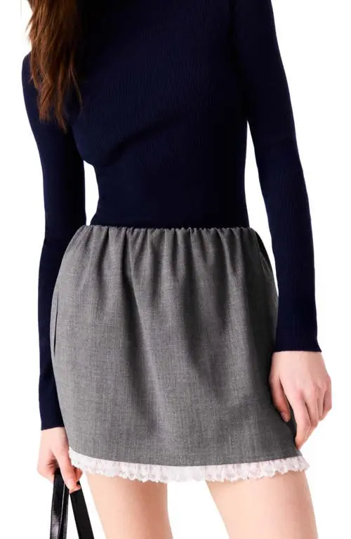 Maje Short Skirt With Lace Trim