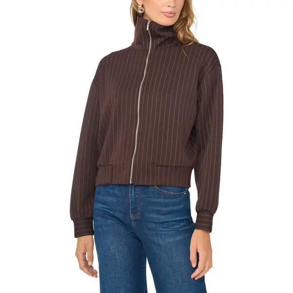 Vince Camuto Sporty Stripe Zip-up High-neck Sweatshirt