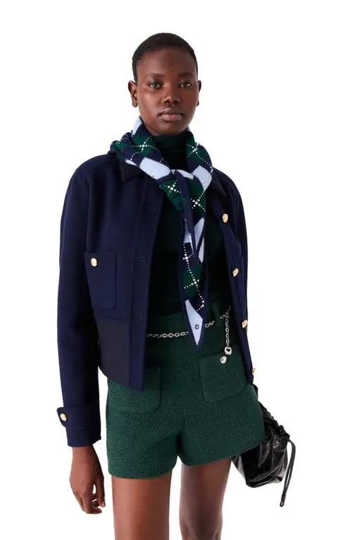 Maje Wool Argyle Triangle Scarf