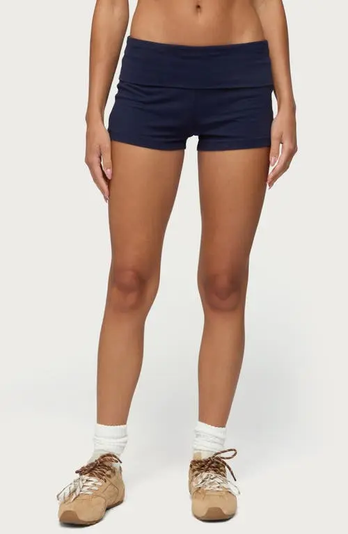 EDIKTED Marleaux Foldover Stretch Cotton Shorts - Navy