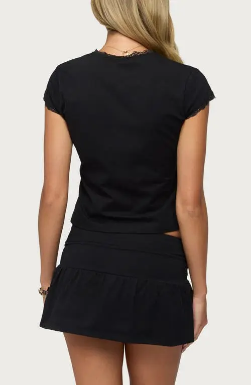 EDIKTED Yelena Lace Trim Button-up Top