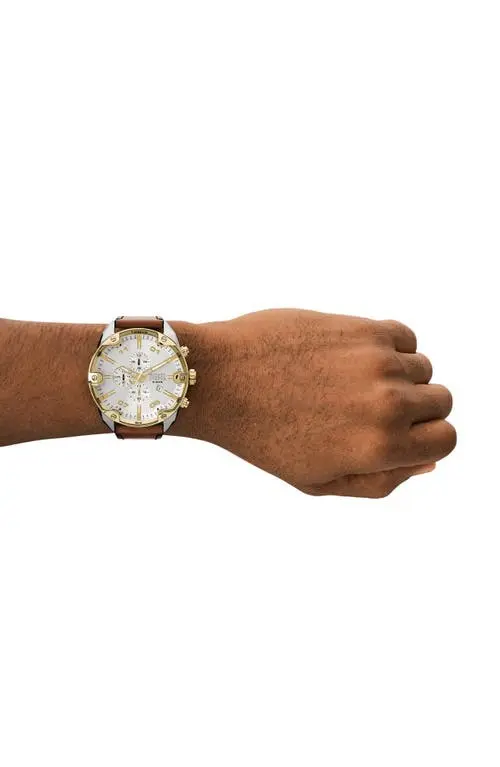 DIESEL® Spiked Chronograph Leather Strap Watch