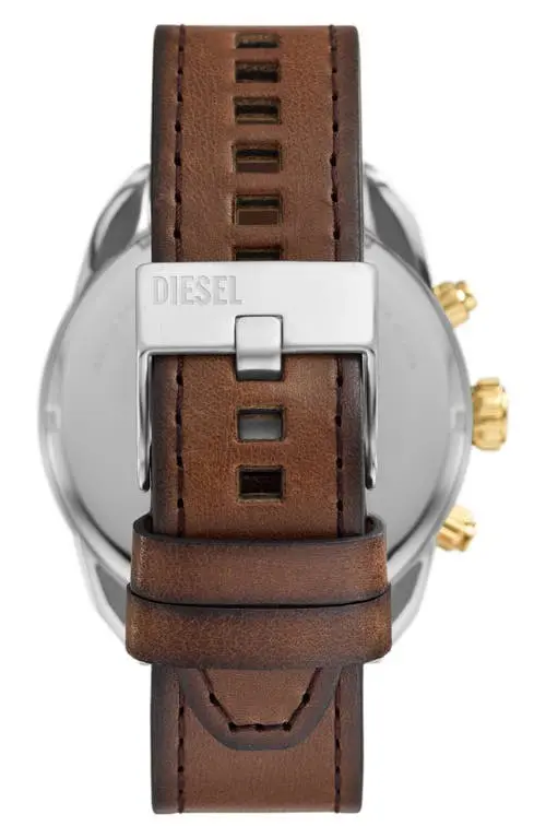 DIESEL® Spiked Chronograph Leather Strap Watch